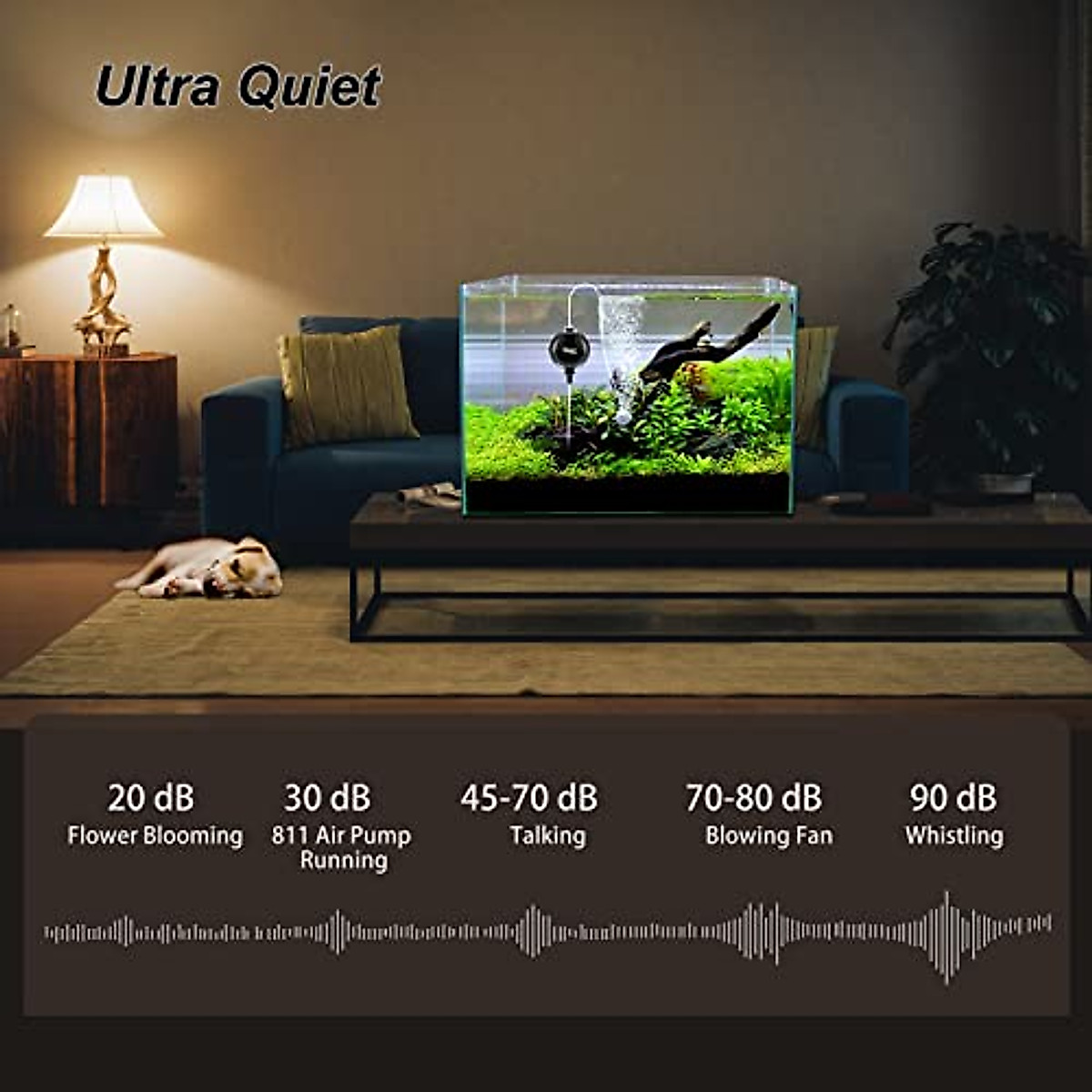 Hygger Quiet Mini Air Pump for Aquarium 1.5 Watt Oxygen Fish Air Pump for 1-15 Gallon Fish Tank with Air Stone Air Tubing Clip Black