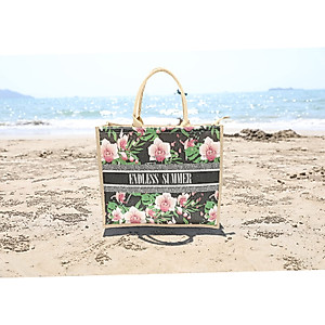 CIOOU Waterproof Beach Bag Straw totes Large Burlap Tote Bags Reusable Jute Bags Grocery Store Shoulder Handbag for Women