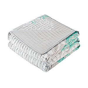 Comfort Spaces Enya Quilt Set - Casual Floral Print Channel Stitching Design, All Season, Lightweight Coverlet, Cozy Bedding, Matching Shams, Decorative Pillows, Full/Queen(90"x90"), Aqua 3 Piece