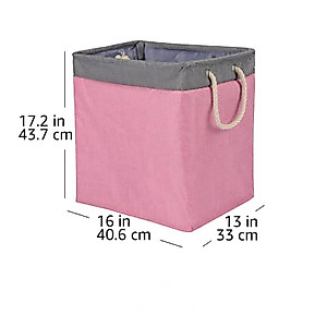Amazon Basics Foldable Fabric Rectangular Laundry Hamper with Detachable Brackets, Large, Pink
