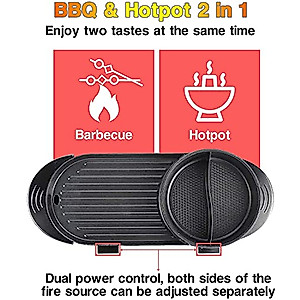 HYDDNice 2 in 1 Electric Grill with Hot Pot Multifunctional Electric Barbecue and Hot Pot Separate Dual Temperature Contral 110V 1000W