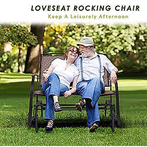 Wenst'sKufAN Patio Glider Chair, Outdoor Textilene Swing Glider Bench with Stable Steel Frame, Patio Swing Glider Bench for 2 Persons Rocking Chair, Idea for Outdoor Backyard,Beside Pool and Lawn