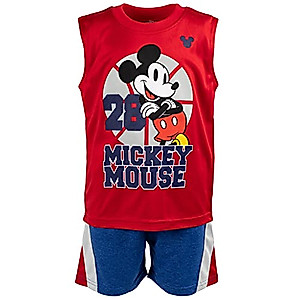 Disney Mickey Mouse Donald Duck Goofy Toddler Boys Graphic T-Shirt Tank Top and Shorts 3 Piece Set Blue/Gray/Red 2T