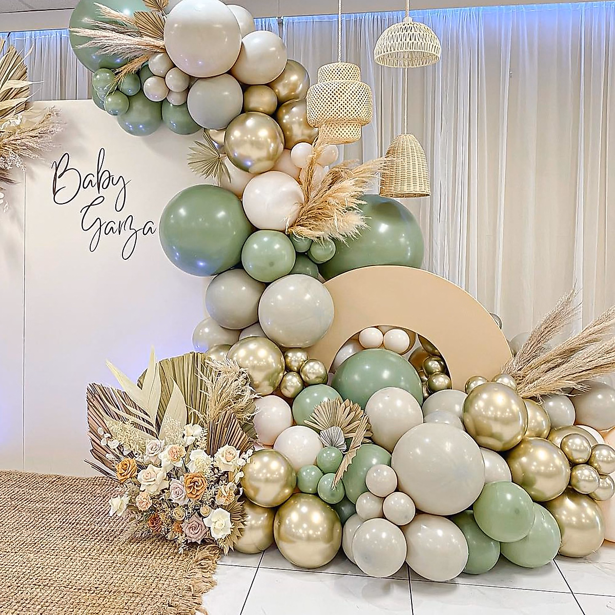 207Pcs Sage Green Balloons Garland Arch Kit, with Olive Green White Metallic Gold Balloons for Wedding Bridal &Baby Shower Bachelor Baptism Birthday Party Decorations Supplies