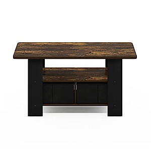 Furinno Andrey Coffee Table with Bin Drawer, Amber Pine/Black Small Non-Lift Top