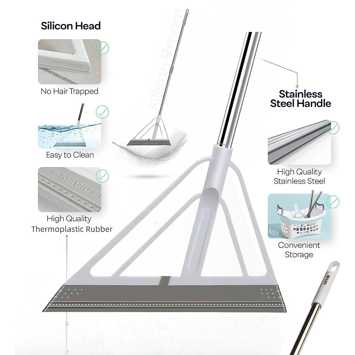 2 Multifunctional Magic Broom, Glass Cleaning Rubber Squeegee Broom, Floor Cleaning Silicone Broom, for Living Room, Kitchen, Bathroom, Easily Cleans Window Glass (Gray