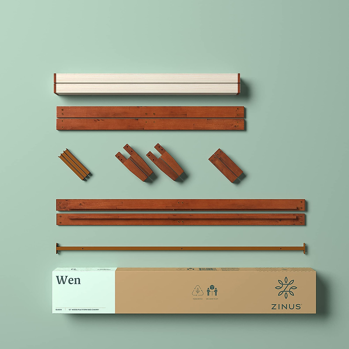 ZINUS Wen Wood Platform Bed Frame / Solid Wood Foundation / Wood Slat Support / No Box Spring Needed / Easy Assembly, King, Cherry