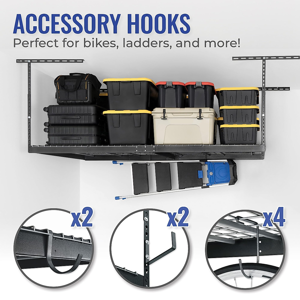 SafeRacks 4x8 Overhead Garage Storage Rack Heavy Duty - Hammertone (24"-45") - Holds 600 lb