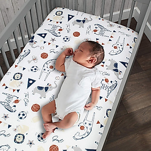 Lambs & Ivy Hall of Fame Animals/Sports 100% Cotton Fitted Baby Crib Sheet