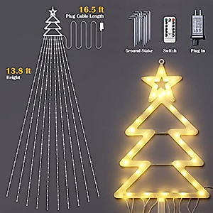 Gorrzai Outdoor Christmas Decorations Star String Lights 420 LED Waterproof String Lights with Christmas Tree Topper, 8 Lighting Modes Waterfall Lights for Tree Patio Garden Yard Party (Warm White)