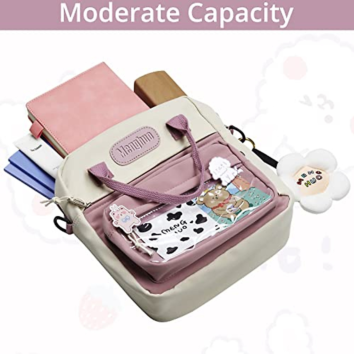 AoMoon Kawaii Backpack Japanese Cute School Bag Ita Bag JK Uniform Bag Aesthetic Backpack with Pin and Cute Accessories for Girls (S-Pink)