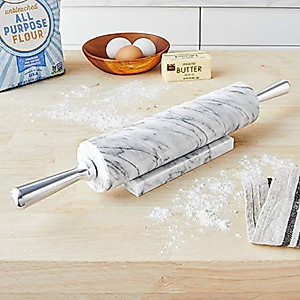 Fox Run Base with Aluminum Handles Marble Rolling Pin White, 2.5 x 17.5 x 3 inches