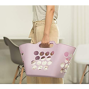 Flexible Plastic Carry Laundry Basket Holder Square Storage Hamper with Side Handles (Purple)