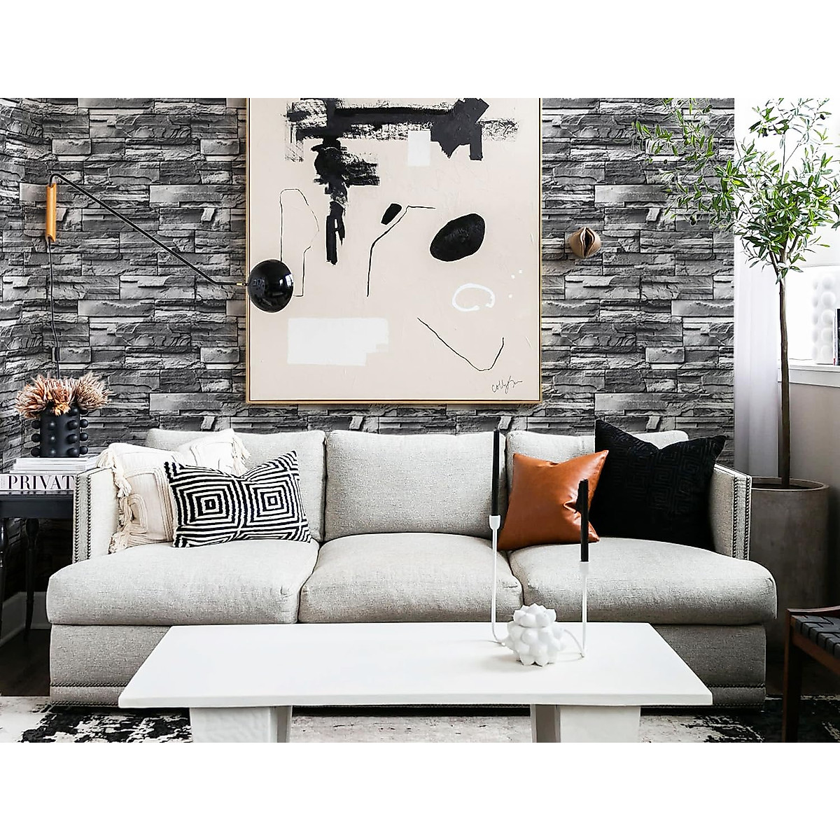 Timeet Brick Stone Wallpaper Peel and Stick Wallpaper Faux Stone Wallpaper 17.3"x118.1" Brick Wallpaper Self Adhesive Removable Wallpaper for Bedroom Living Room Wall Decor