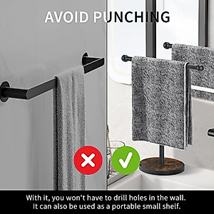 YINMIT Hand Towel Holder Stand, Matte Black T-Shape Free Standing Hand Towel Holder for Bathroom with Heavy Base, Height 15” Wood Countertop Towel Holder for Bathroom Kitchen Countertop Vanity