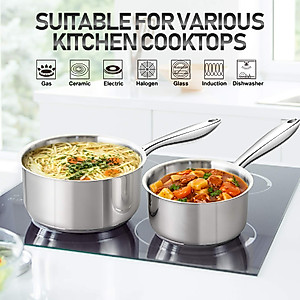 MICHELANGELO Premium Stainless Steel Saucepan Set 1Qt & 2Qt,10 Inch Stainless Steel Frying Pan with Lid