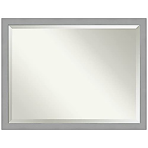 Amanti Art Beveled Bathroom Mirror (33.5 x 43.5 in.), Brushed Nickel Frame - Wall Mirror Silver, X-Large