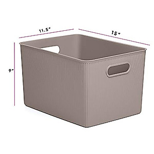 Superio Ribbed Collection - Decorative Plastic Lidded Home Storage Bins Organizer Baskets, X-Large Taupe (1 Pack - 22 Liter) Stackable Container Box, for Organizing Closet Shelves Drawer Shelf