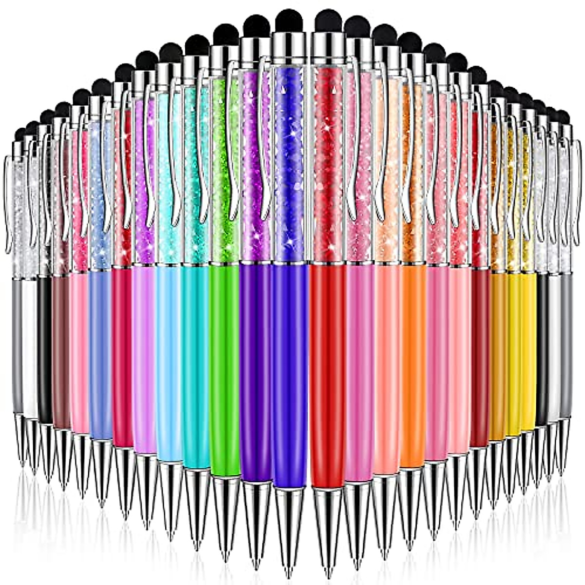 26 Pieces Crystal Ballpoint Pen Crystal Stylus Pen Bling Ballpoint Pens Glitter Diamond Pen 2-in-1 Slim Pens Capacitive Writing Pens for Touch Screens, Office, School Stationery Supplie (Cold Colors)