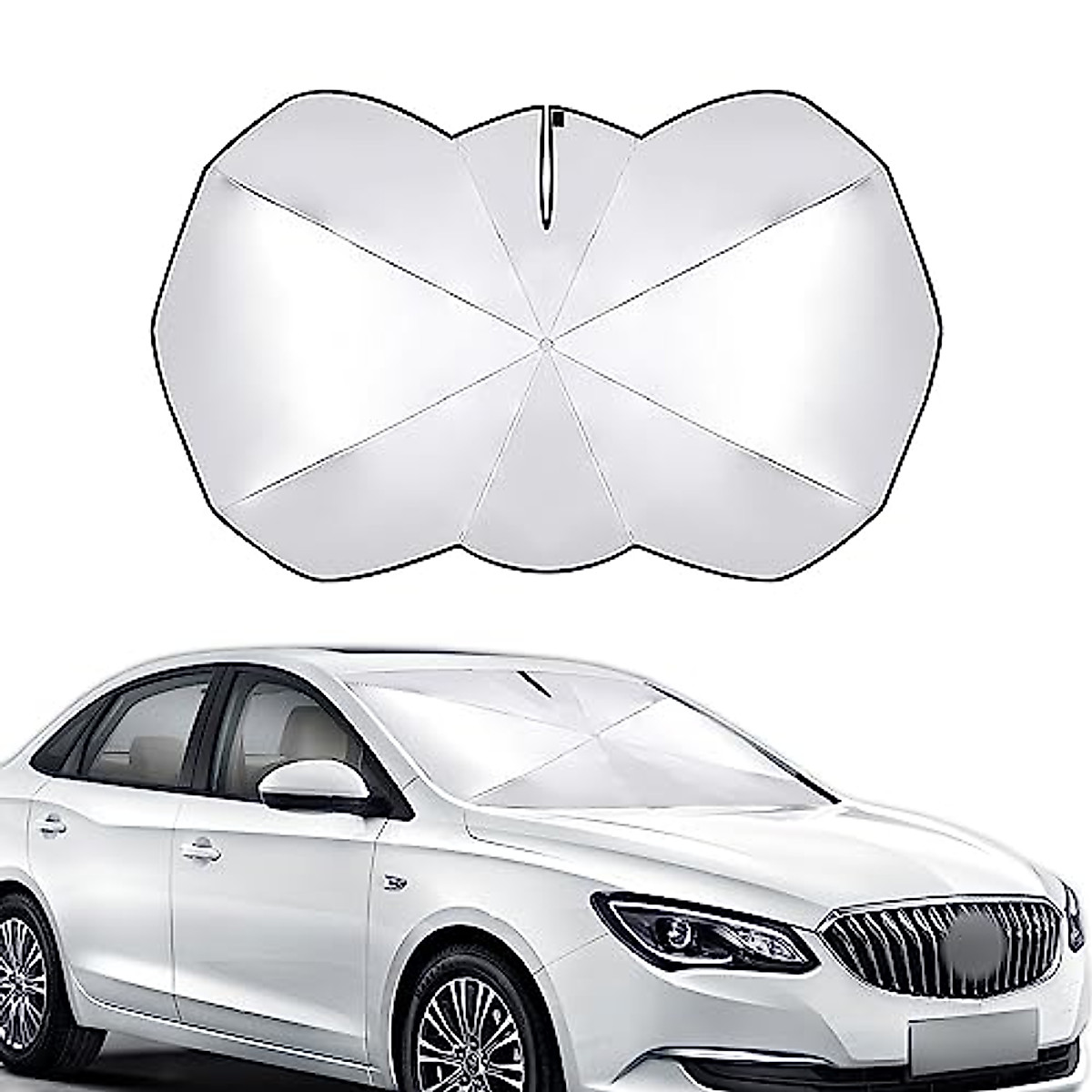 NGHEY 1 PC Car Windshield Sun Shade Umbrella, 34.64" x 56.69" Opening Design Foldable Umbrella, Dashboard Protective Sun Shield Shade Keep Your Vehicle Cool for Car SUV Truck (Silver)