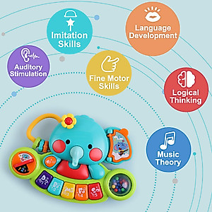 iPlay, iLearn Baby Music Elephant Toys, Toddler Electronic Learning Sensory Toy, Musical Piano Keyboard W/ Lights Sounds, Infant Birthday Gift for 6 9 12 18 24 Months, 1 2 Year Olds Kids Boys Girls