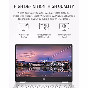 HP Chromebook x360 14 Laptop, Intel Celeron Processor, 4 GB RAM, 32 GB eMMC, 14” HD (1366 x 768), Chrome OS, Webcam & Dual Mics, Work, Streaming, School, Long Battery Life (14a-ca0050nr, 2021)