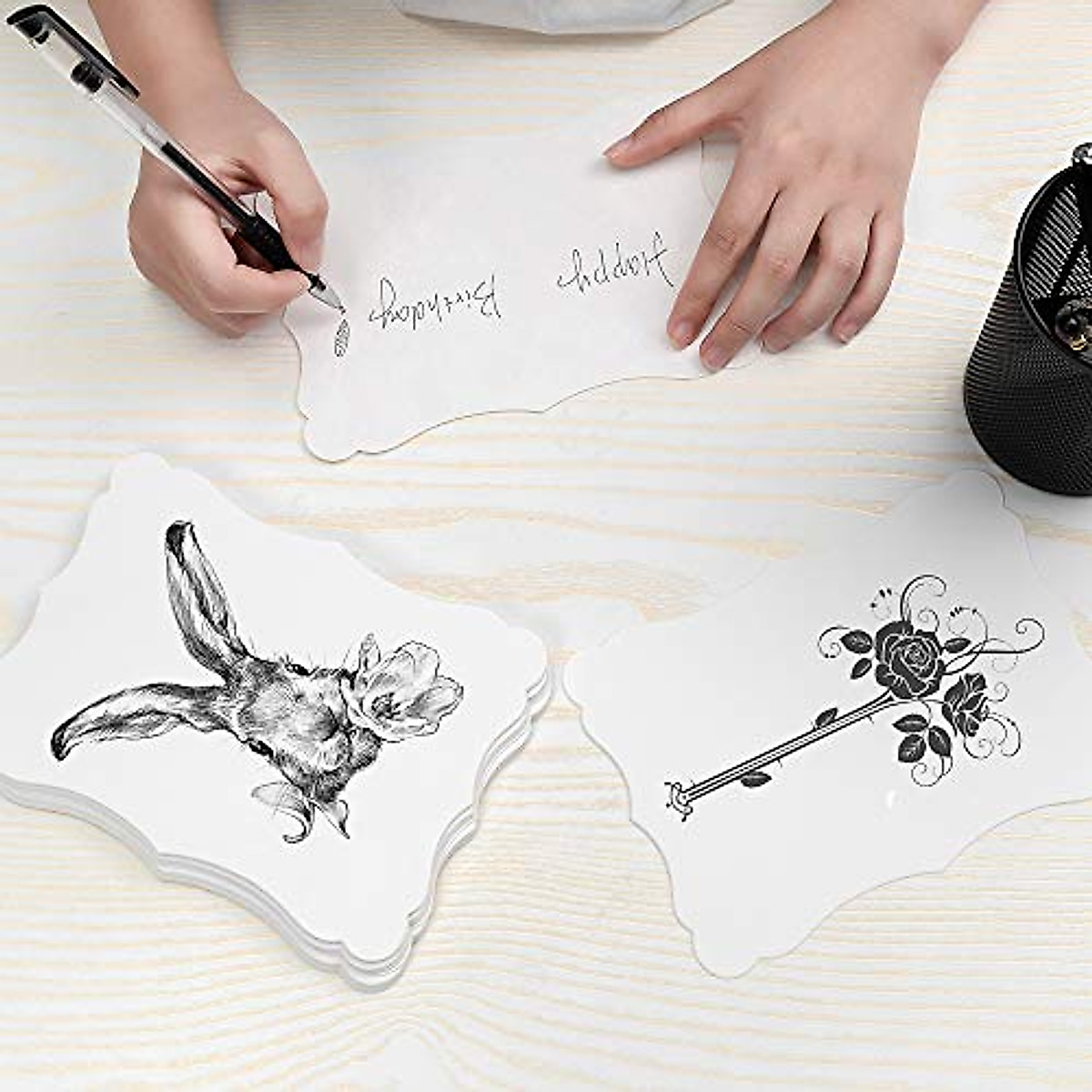 50 Pack Blank Kraft Cards Cardstock Thick Paper Brown Greeting Cards for DIY Gift Card Menus, Baby Shower and Wedding Invitations (5x7IN, White)