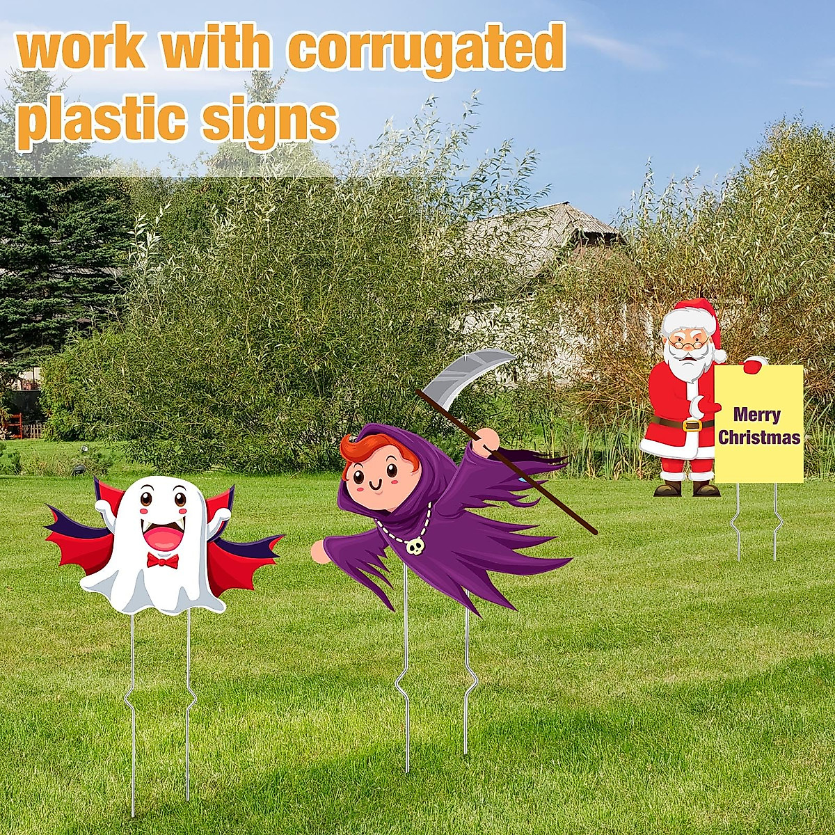 Tatuo 100 Pcs Yard Sign Stakes Heavy Duty 16.5'' Wire Yard Stakes Alternative to H Frame Metal Reusable Sign Holder for Spring Summer Lawn Corrugated Plastic