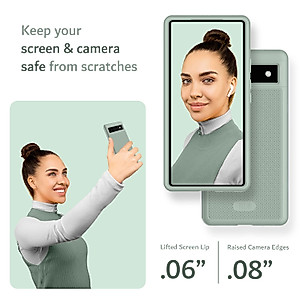 TUDIA DualShield Grip Designed for Google Pixel 6a Case (2022), [MergeGrip] Shockproof Military Grade Dual Layer Slim Raised Edge Protection for Pixel 6a - Green Lily