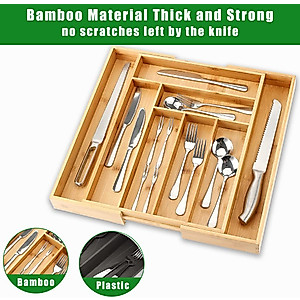XYMiJiaLe Kitchen Drawer Organizer, Bamboo Drawer Organizer, silverware organizer, Kitchen Utensil Organizer, utensil organizer, flatware tray, expandable drawer organizer(6-8 slots)