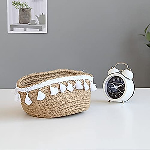Jute Storage Baskets Bins 3 Pack Storage Cube Organizer Cute Tassel Nursery Decor - Home Storage Container