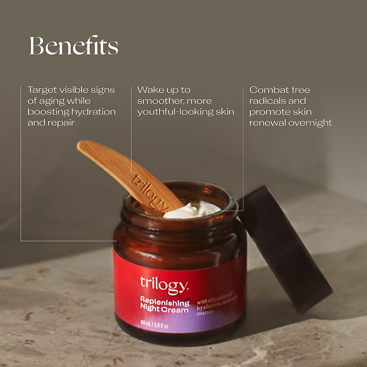 Trilogy Replenishing Night Cream, with Glycablend & Co-enzyme Q10, 2.0 fl oz