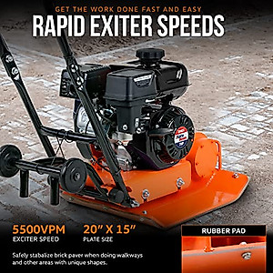 SuperHandy Plate Compactor Rammer 7 HP Gas Engine 4200-Pounds of Compaction Force Rammer Jumping Jack Tamper 20 × 15 Inch Plate for Paving Landscapes Sidewalks Patios EPA/CARB Compliant
