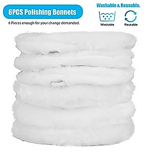 6PCS 6 Inch Wool Polishing Buffing Pads, Wool Buffing Pad, Bonnet Buffing Polishing Pads Wool Polisher Pad Kit, Drawstring Design Polisher Buffing Pads for Car Buffer Polisher Compounding, Polishing
