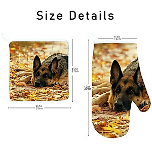 My Daily Kitchen Apron with Pockets, Oven Mitt and Pot Holder Set, German Shepherd Dog Adjustable Cooking Apron, Microwave Glove, Potholder, 3 Piece