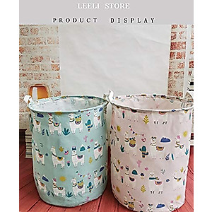 LEELI Laundry Hamper with Handles Collapsible Canvas Laundry Basket,Waterproof Storage Basket Home Organizer for Nursery,Clothes,Toys,Baby Hamper19.7×15.7(Blue Llama)