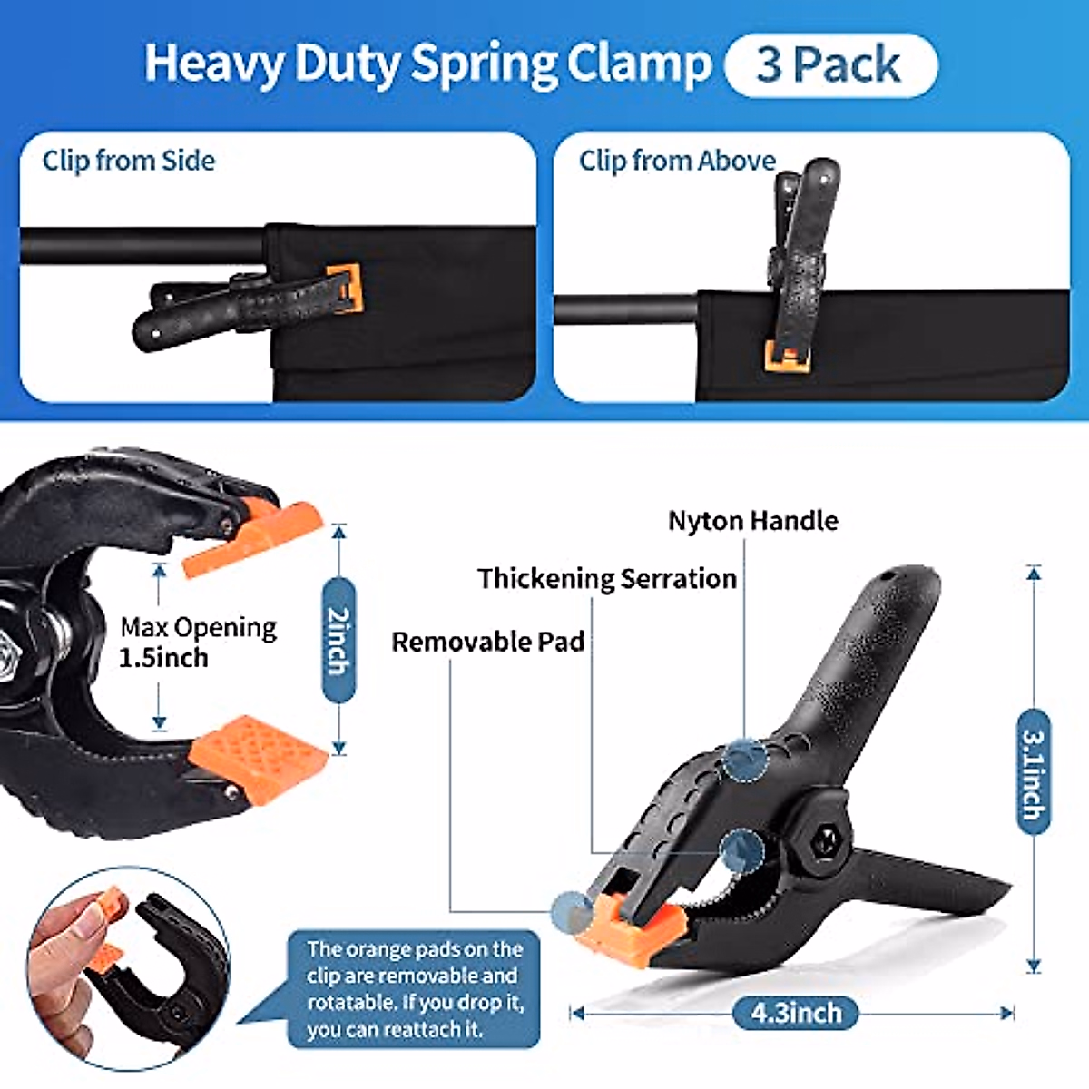 Hemmotop Black Backdrop Background 6 x 9ft Polyester Fabric Chromakey Black Screen Backdrops Collapsible for Photography,Birthday Party,Wedding Stage,Photoshoot with 3 x Backdrop Clip Clamp