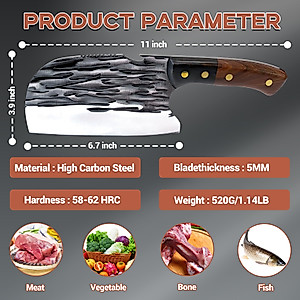 ANLJNCC Serbian Chef Knife with Sheath, Professional Meat Cleaver Knife Full Tang Handle, High Carbon Steel Meat Cutting Chopping Knife, Hand Forged Butcher Knife for Kitchen Camping BBQ Gift