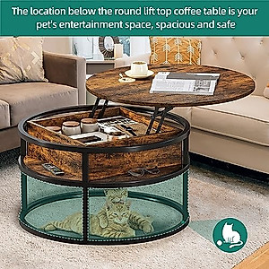 YITAHOME Round Lift Top Coffee Table, Coffee Tables with Living Room with Hidden Storage Compartment, Coffee Table with Storage for Home Office,Circle Center Tables Living Room,Rustic Brown