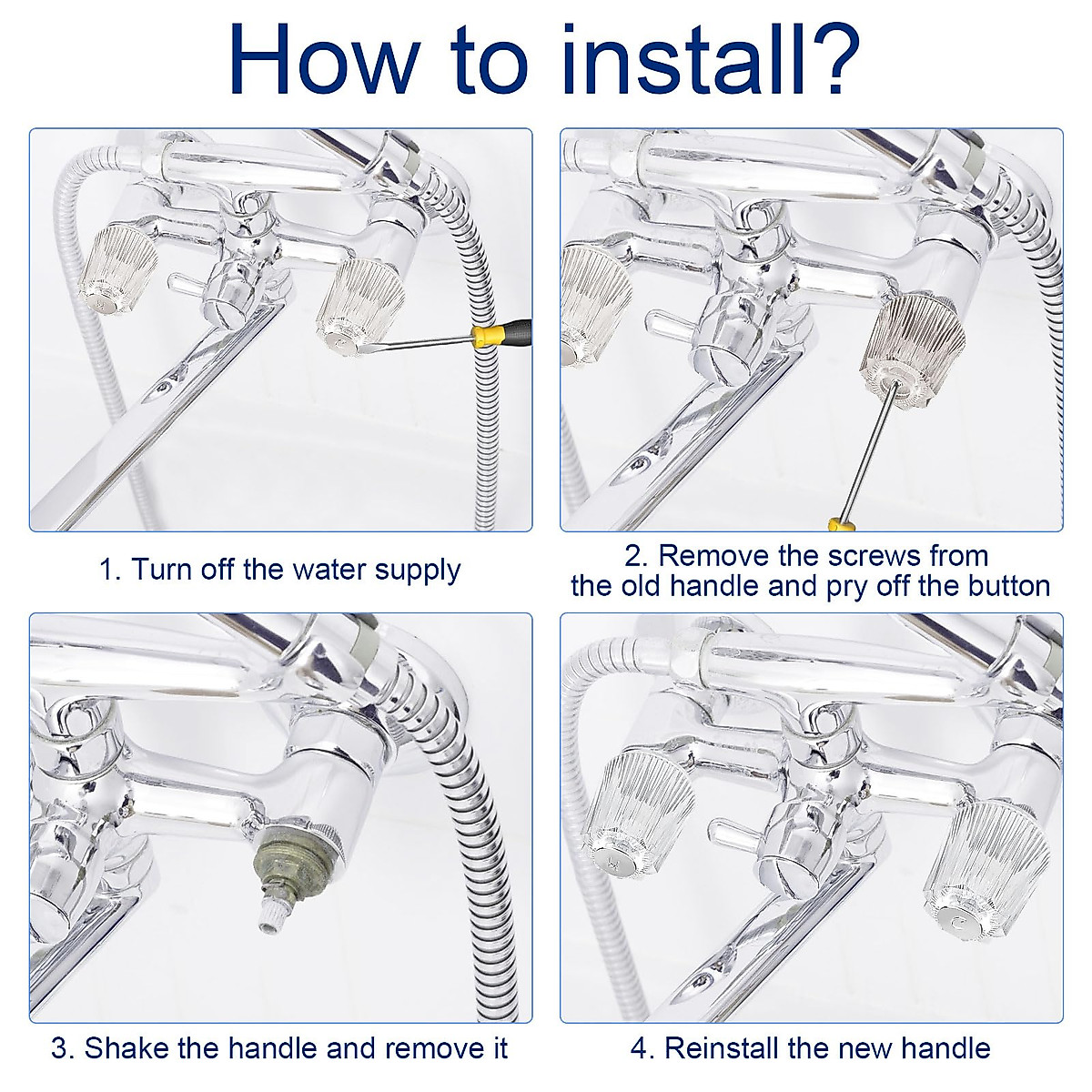 Gosknor 3 Piece Shower Knob Replacement, Clear Acrylic Faucet Handles Hot/Cold/Diverter Bathtub Knobs Bathroom Faucet Knobs Compatible with Price Pfister Contessa and Windsor, with Screwdriver