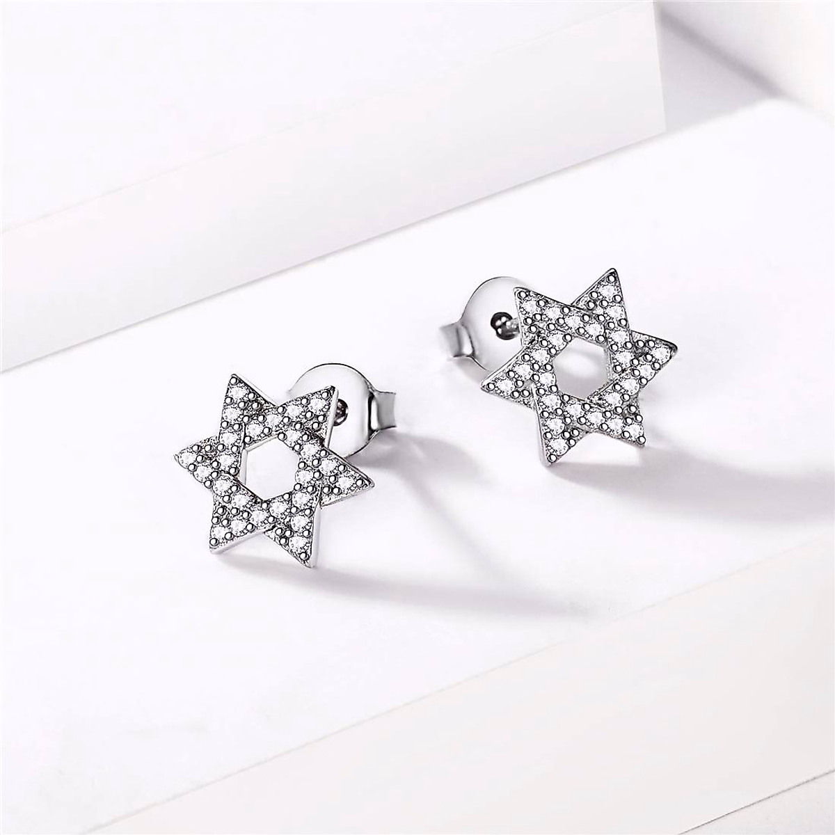 ChicSilver Tiny CZ Star Earrings Magen Star of David Stud Earrings 925 Sterling Silver Hypoallergenic Earrings for Women