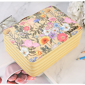 Shulaner 250 Slots Colored Pencil Case Organizer with Zipper Large Capacity Pen Holder Bag for Artist Yellow Flower