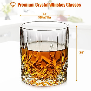 HOHY Whiskey Glasses Set of 4, Old Fashioned Glasses, Bourbon Glasses, 11 oz Thick Bottom Old Fashioned Whiskey Glasses for Men, Premium Whiskey Gifts for Bourbon, Scotch, Cocktail.
