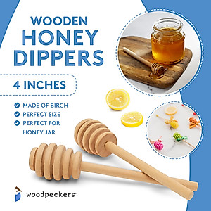 Wooden Honey Dippers 4 Inch, Pack of 24 Honey Dipper Sticks for Party Favors, Décor, and Food Boards, by Woodpeckers