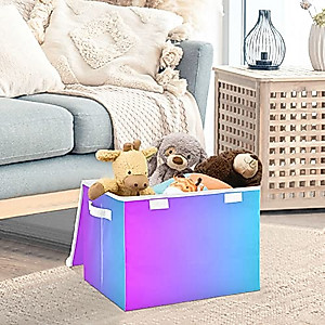 innewgogo Blue Purple Gradient Storage Bins with Lids for Organizing Foldable Storage Box With Lid with Handles Oxford Cloth Storage Cube Box for Study Room