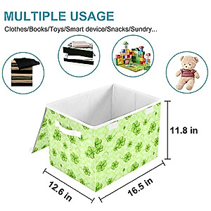 CaTaKu Shamrock Green Storage Bins with Lids and Handles, Fabric Large Storage Container Cube Basket with Lid Decorative Storage Boxes for Organizing Clothes