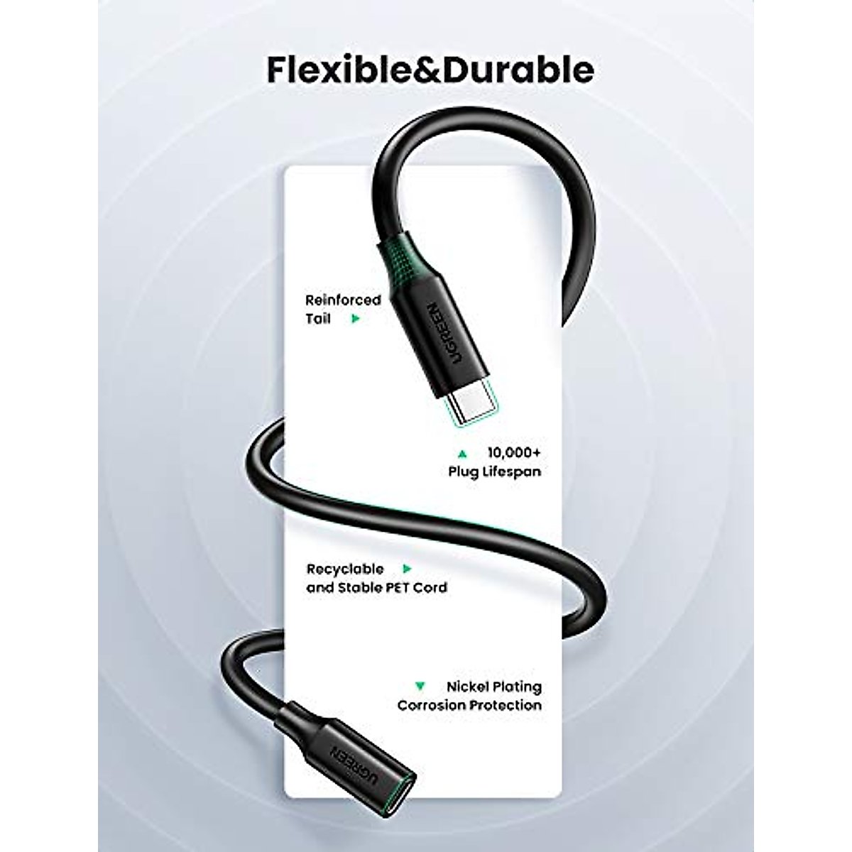 UGREEN USB Type C Extension Cable (10Gbps), USB 3.2 Type C Male to Female Fast Charging, Thunderbolt 3 Compatible with MacBook Pro iPad Pro Dell XPS Surface Switch DJI Mavic Dongle Hub,3FT