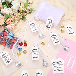 50 Sets Heart Shaped Tea Spoons Wedding Favor for Guests 5.63'' Heart Shaped Mini Spoons Creative Love Spoons with Sheer Bags Labels for Wedding Guest Souvenir Bridal Shower Tea Party Favors (White)