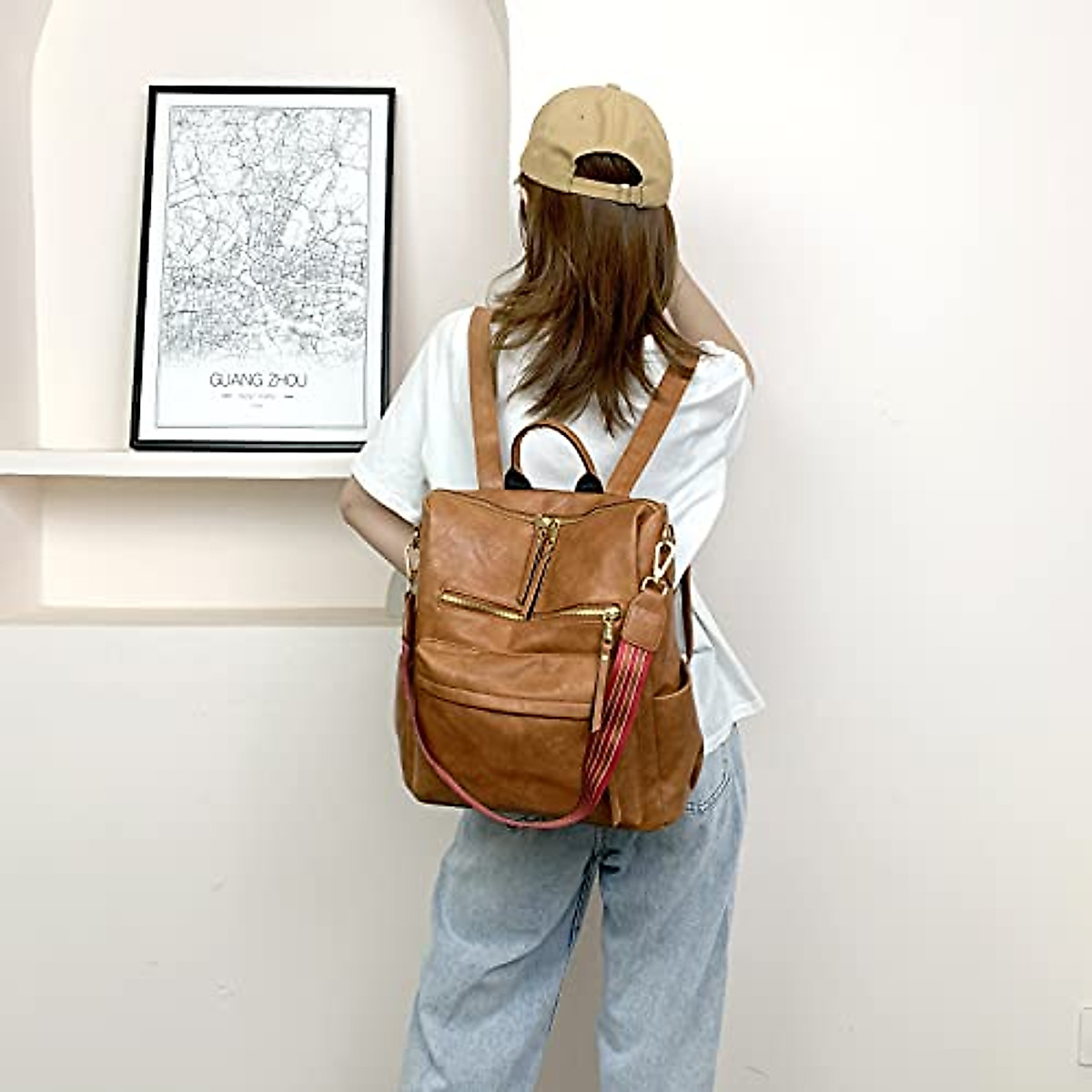 Women's Fashion Backpack Purses Multipurpose Design Convertible Satchel Handbags and Shoulder Bag PU Leather Travel bag