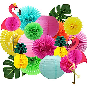 Flamingo Party Honeycomb Decoration, Hanging Paper Fan, Palm Leaf , Pineapple Paper lanternFiesta Party Supplies, Tissue Paper Flowers for Hawaiian Beach Luau Party Birthday Wedding Photo Backdrop